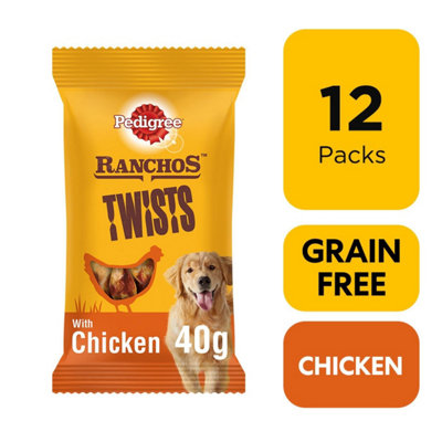 12 x 40g Pedigree Ranchos Twist Grain Free Dog Treats Chicken | DIY at B&Q
