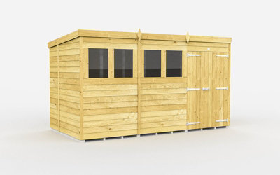 12 x 7 Feet Pent Shed - Double Door With Windows - Wood - L214 x W358 x ...