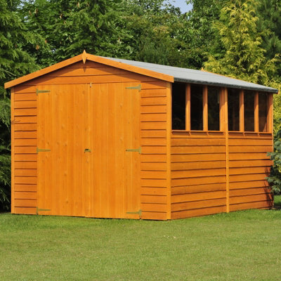 12 x 8 Feet Overlap Dip Treated Apex Shed Double Door with Windows ...