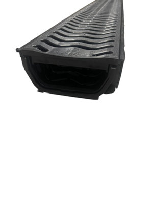 12 x Black Low Flow Shallow Flow Drain Plastic Grating 50mm Deep x 1m ...