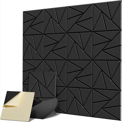 12 X BLACK SQUARE SELF ADHESIVE ACOUSTIC WALL PANELS SOUND PROOFING PAD SET