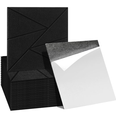 12 X BLACK SQUARE SELF ADHESIVE ACOUSTIC WALL PANELS SOUND PROOFING PAD SET