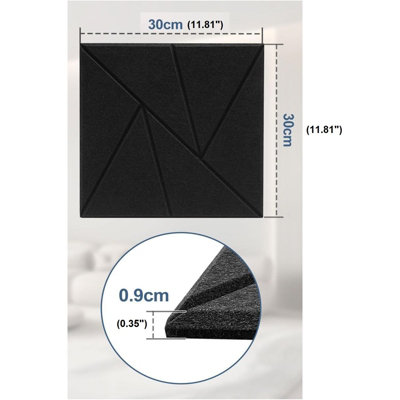 12 X BLACK SQUARE SELF ADHESIVE ACOUSTIC WALL PANELS SOUND PROOFING PAD SET