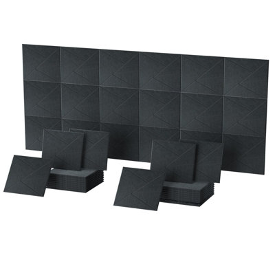 12 x Black Square Self Adhesive Acoustic Wall Panels Sound Proofing Pad Set