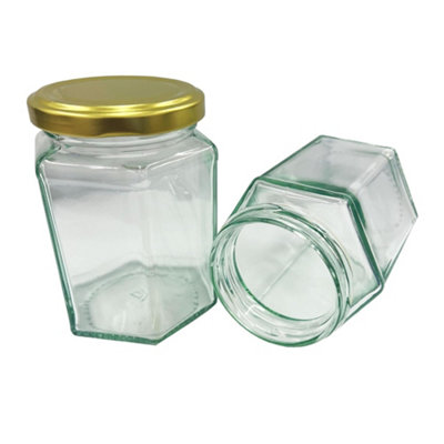 12 x Clear Hexagonal 9oz (280.0 Millilitres) Airtight Glass Jam Jars ...