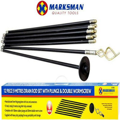 12 X Pcs Marksman Drain Rods Set Professional Heavy Duty Unblock
