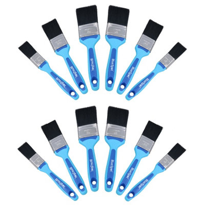 12 x Synthetic Paint Brush Painting + Decorating Brushes Rubber Grip ...