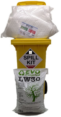 120 Litre Oil and Fuel Spill Kit with in Wheeled Bin with LW30 Granules ...
