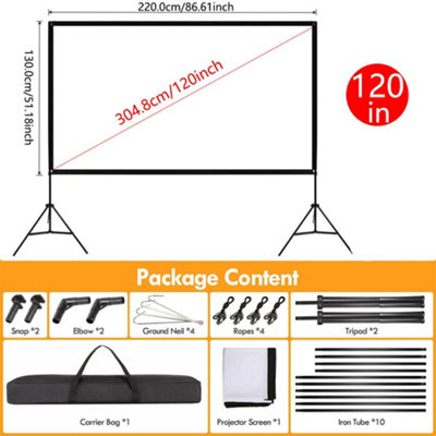 120" Portable Projector Screen with Tripod Stand - 16:9 4K HD for Home ...