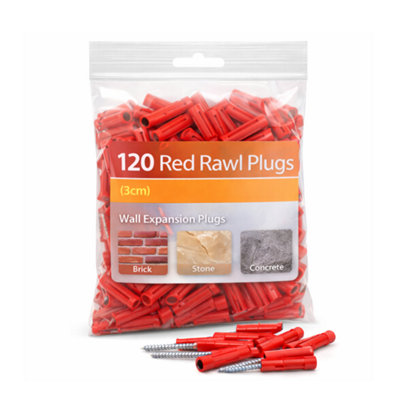 120 Red Rawl Plugs 3cm Wall Expansion Plugs Screw Fixings for Brick ...