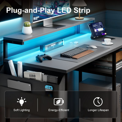 120 x 48 cm Computer Desk, Office Desk with LED Lights and Monitor ...
