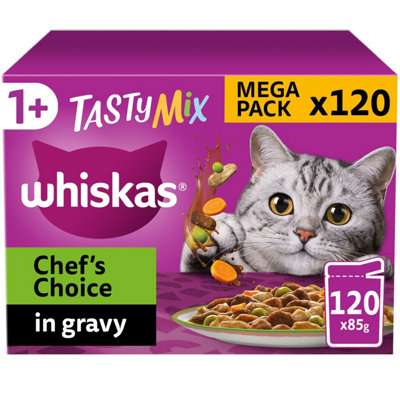 120 x 85g Whiskas 1+ Chef's Choice Mix Mixed Adult Wet Cat Food Pouches ...