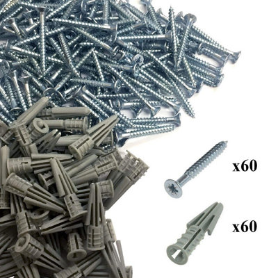 120 x Plasterboard Raw Plugs & Pozi Screws for Fixing to Dry Line ...