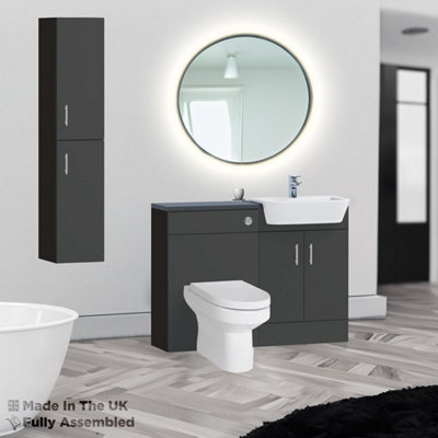 1200mm Set With Noir Gloss Worktop, BTW WC And Cistern, 1TH S/R Basin ...