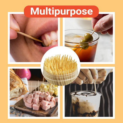 1200pk Cocktail Sticks for Food - 12 x 100pk Toothpicks Wooden - Tooth ...