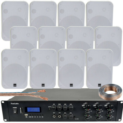 1200W Bluetooth Sound System 12x 200W White Wall Speaker 6 Zone Matrix ...