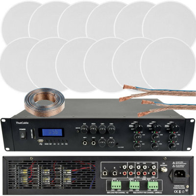 1200W Loud Bluetooth Sound System 12x 100W Slim Ceiling Speaker 6 Zone ...