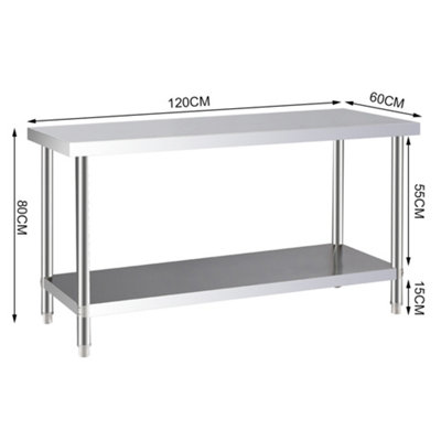 120cm 2 Tier Commercial Stainless Steel Catering Kitchen Prep and Work ...