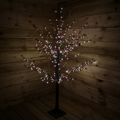 120cm 4ft Christmas Lit Black Twig Tree Red Berry 400 Warm White LED ...