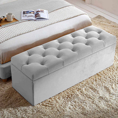 120cm Chesterfield Ottoman Storage Box- Plush Velvet Shoe Bench ...