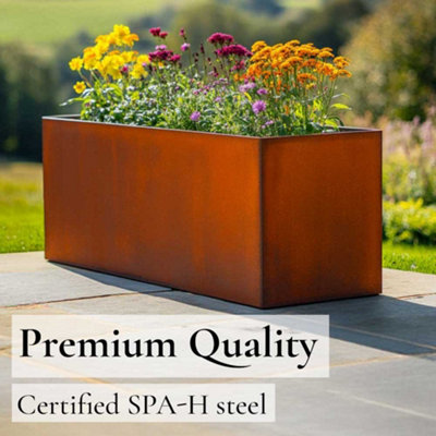 120cm Corten Steel Trough Planter - Pre-Rusted