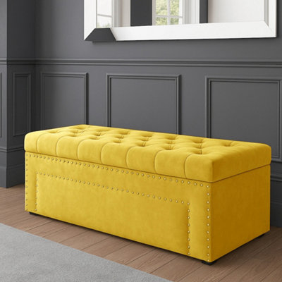 120cm Duke Ottoman Storage Box -Upholstered Blanket Box - Mustard Gold ...