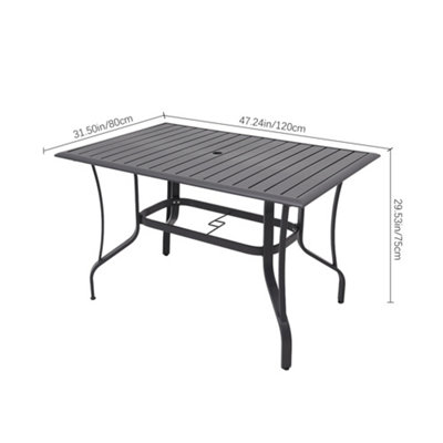 120cm L Garden Metal Slatted Coffee Table with Four Foldable Chairs ...