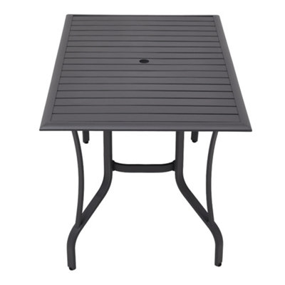 120cm L Garden Metal Slatted Coffee Table with Six Foldable Chairs ...