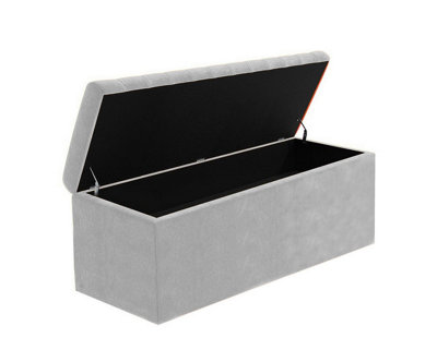120cm Large Plain Safar Storage Ottoman Box, Silver Plush Velvet ...