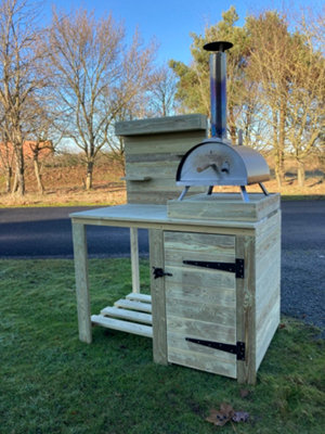 120cm outdoor pizza oven storage table, build in cupboard and raised ...