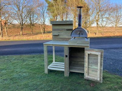 120cm outdoor pizza oven storage table, build in cupboard and raised ...
