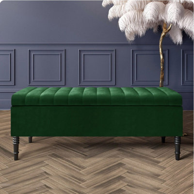 120cm Paris Striped Ottoman Storage Box- Plush Velvet Shoe Bench ...