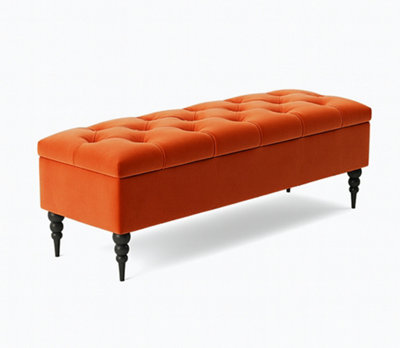 120cm Safar Ottoman bench with Storage and Turned Wooden Legs- Plush ...