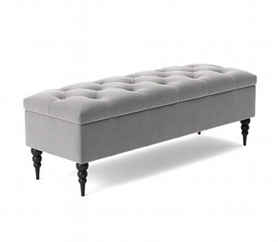120cm Safar Ottoman bench with Storage and Turned Wooden Legs- Plush ...