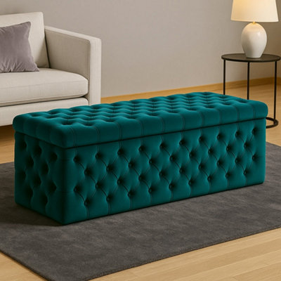 120cm Wide Lux Ottoman Storage Box, Emerald Green Velvet Upholstered ...