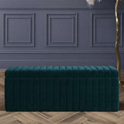 120cm Wide Lux Ottoman Storage Box, Emerald Green Velvet Upholstered ...