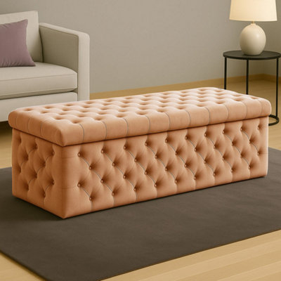 120cm Wide Lux Ottoman Storage Box, Mink Velvet Upholstered ...