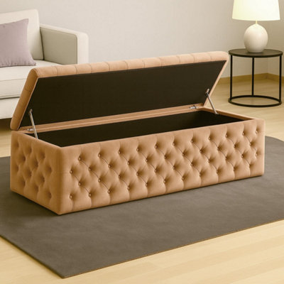 120cm Wide Lux Ottoman Storage Box, Mink Velvet Upholstered ...