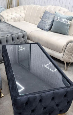 120cm x 60cm Chesterfield Upholstered Coffee Table with Glass