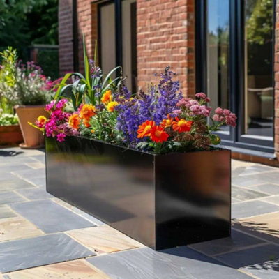 120cm Zinc Galvanised Platinum Black Trough Planter