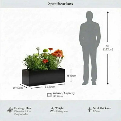 120cm Zinc Galvanised Platinum Black Trough Planter