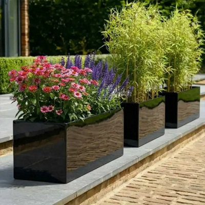 120cm Zinc Galvanised Platinum Black Trough Planter