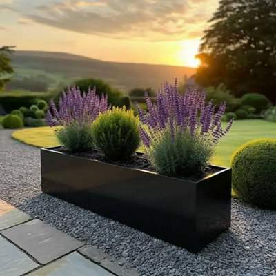 120cm Zinc Galvanised Platinum Black Trough Planter