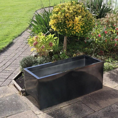 120cm Zinc Galvanised Platinum Black Trough Planter