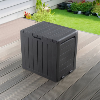 120L Wood Panel Effect Plastic Garden Storage Box