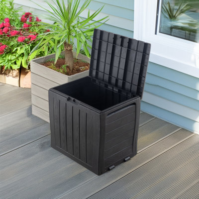 120L Wood Panel Effect Plastic Garden Storage Box