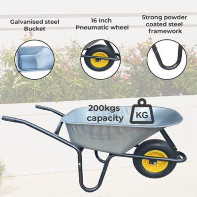 120L XL Large Heavy Duty Solid Wheelbarrow Wheel Barrow Garden Trolley Tyre