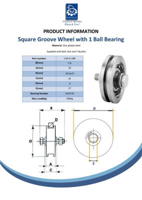 120mm Square groove wheel with 1 ball bearing