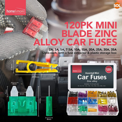 120pk Mini Car Fuses Assorted Sizes, Fuse Extractor & Storage Box - 2A ...