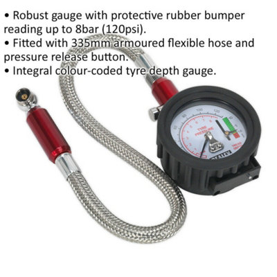 120psi Premium Tyre Pressure Gauge & Tread Depth Reader - 335mm ...